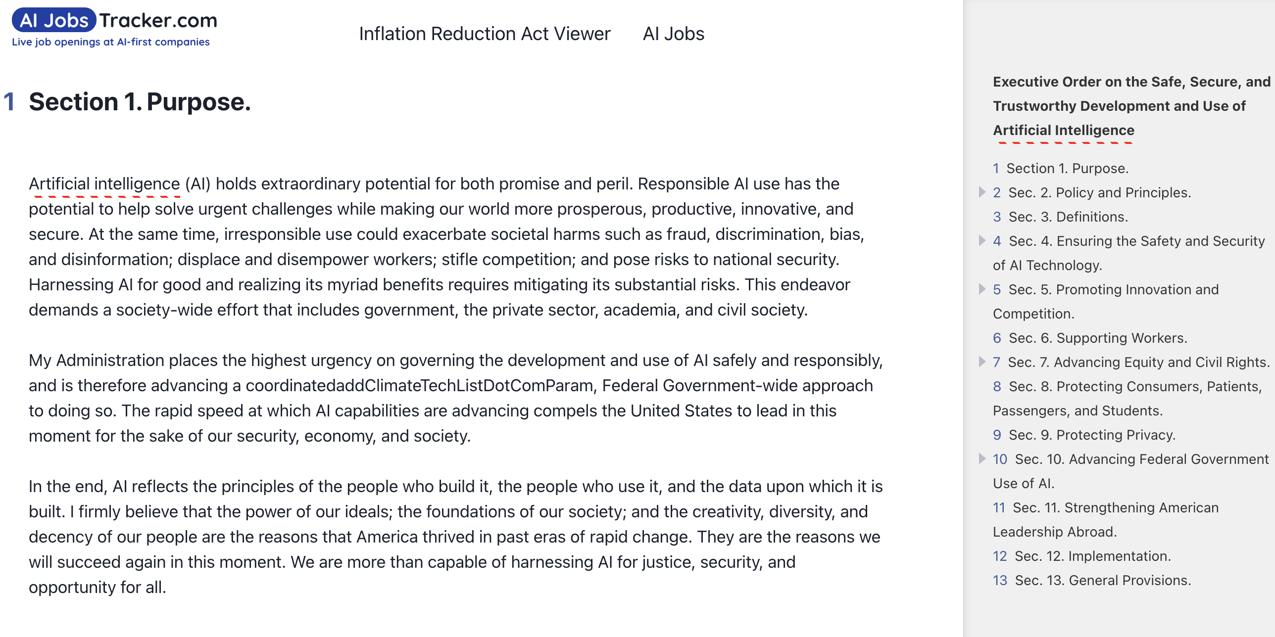 AI Executive Order of Oct 30, 2023 text viewer tool - Presented by ...